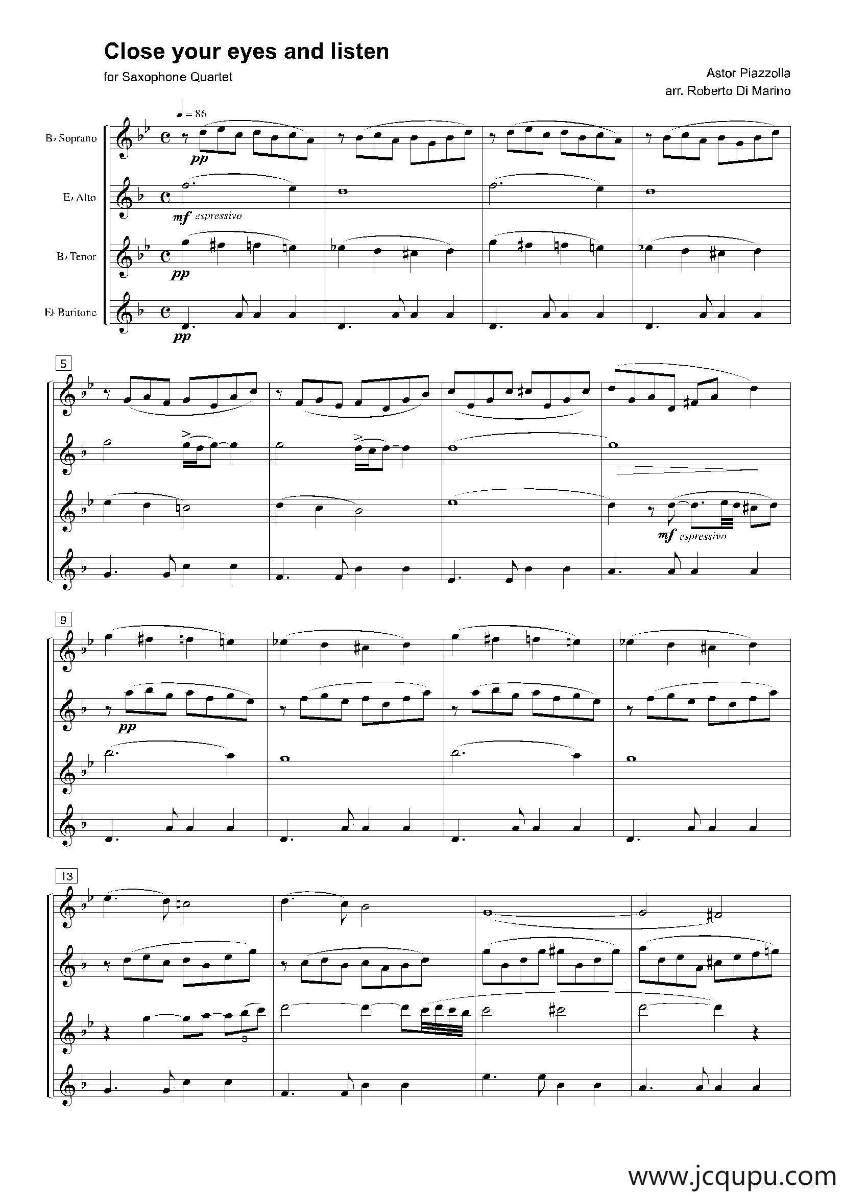 Close your eyes and listen（四重奏总谱+分谱）简谱_Close your eyes and listen（四重奏总谱 ...